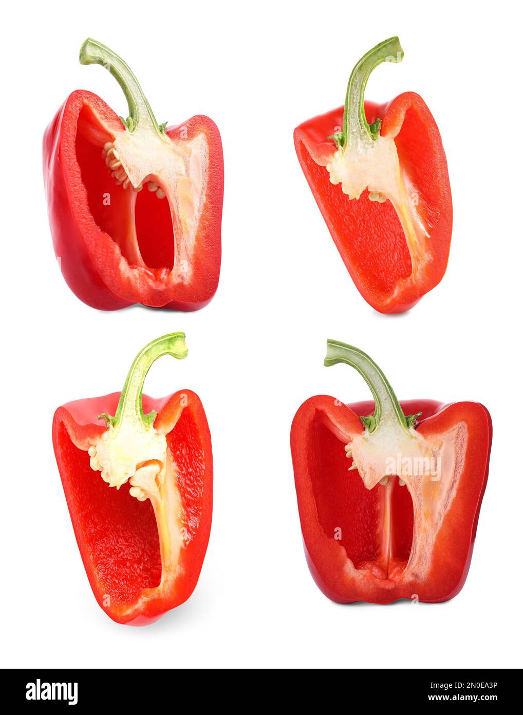 Set of cut red bell peppers on white background Stock Photo - Alamy