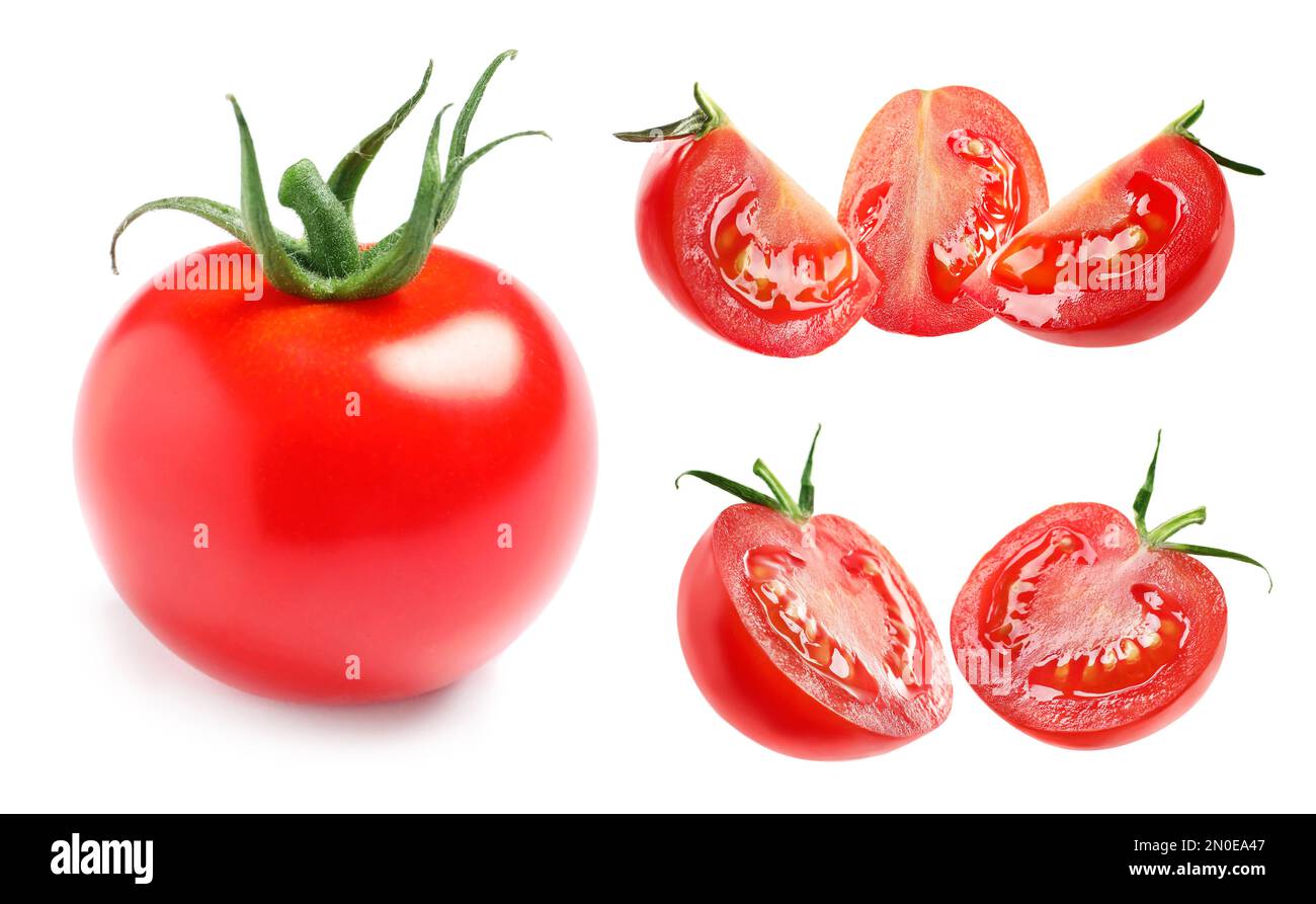 Collage with ripe tomatoes on white background Stock Photo - Alamy
