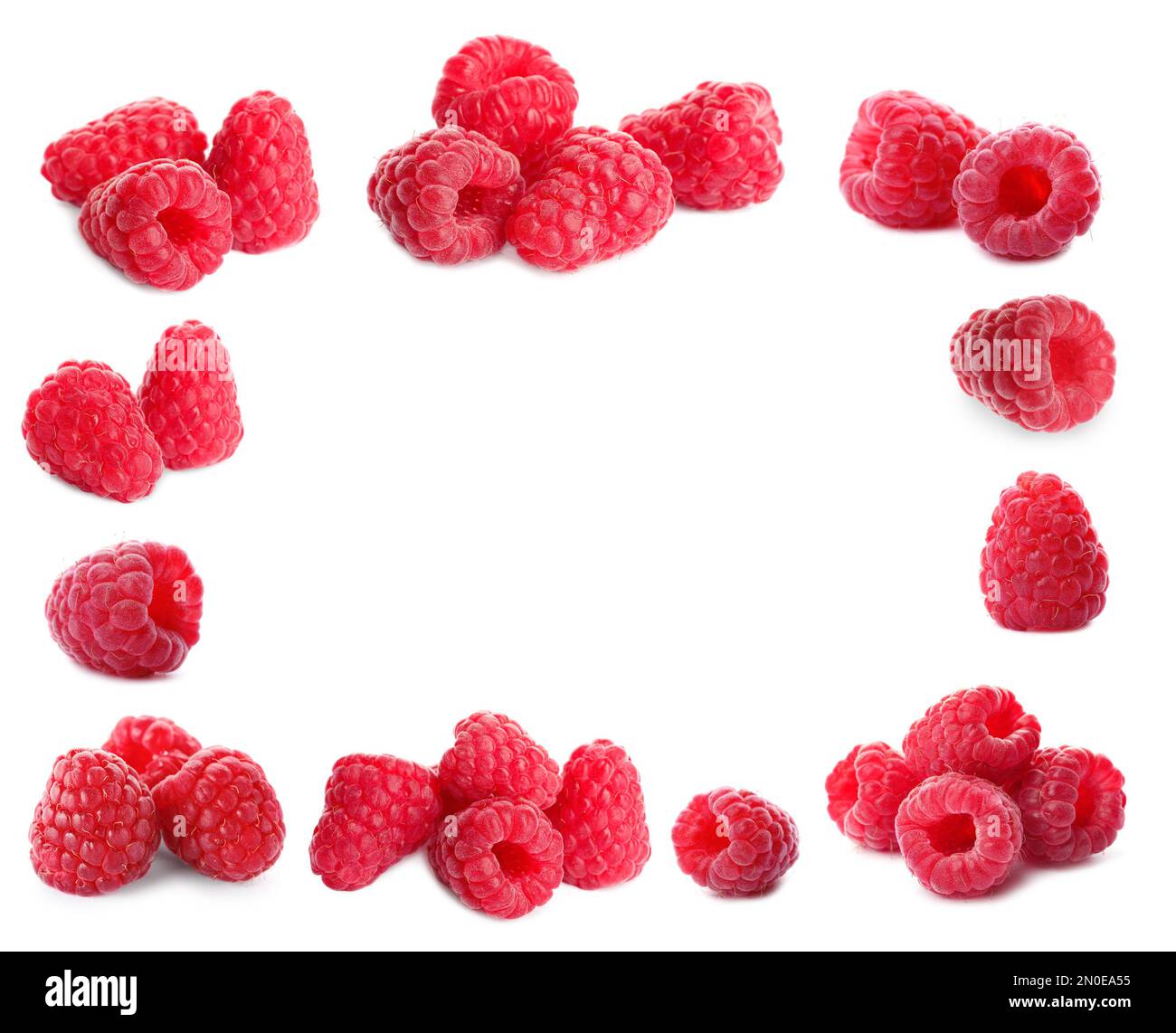 Frame of fresh ripe raspberries on white background Stock Photo - Alamy