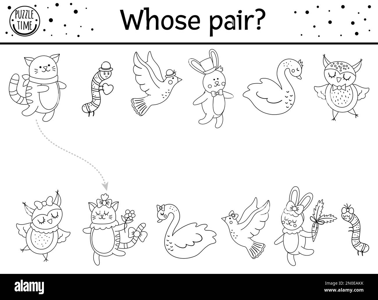 Saint Valentine day black and white matching activity for children. Fun ...