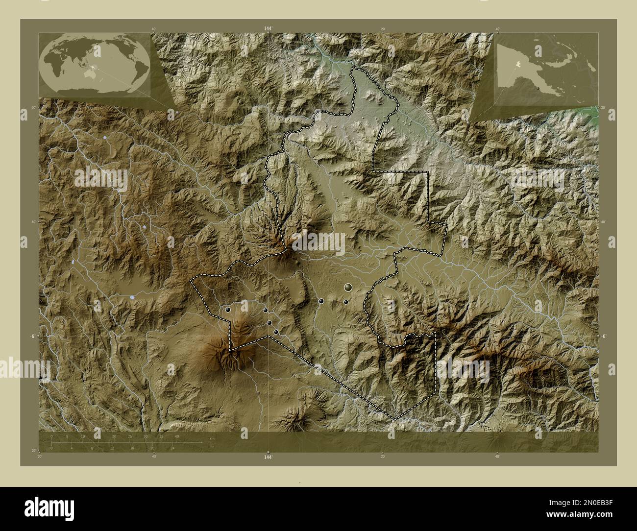 Western Highlands, province of Papua New Guinea. Elevation map colored ...