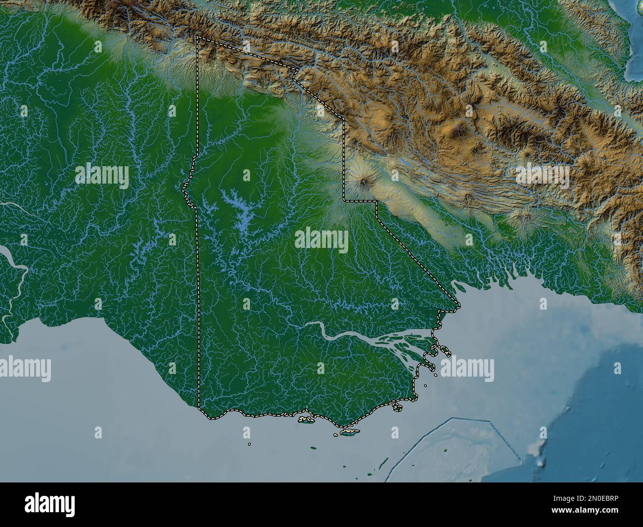 Western Province, province of Papua New Guinea. Colored elevation map ...