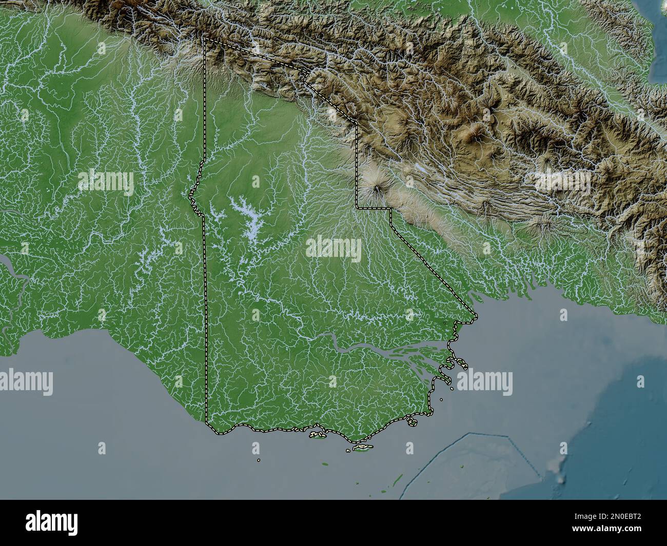 Western Province, province of Papua New Guinea. Elevation map colored in wiki style with lakes ...