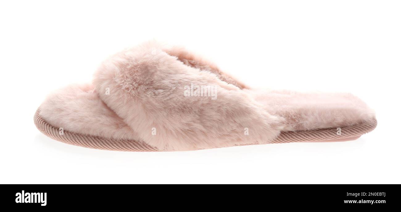 Single stylish soft slipper on white background Stock Photo - Alamy