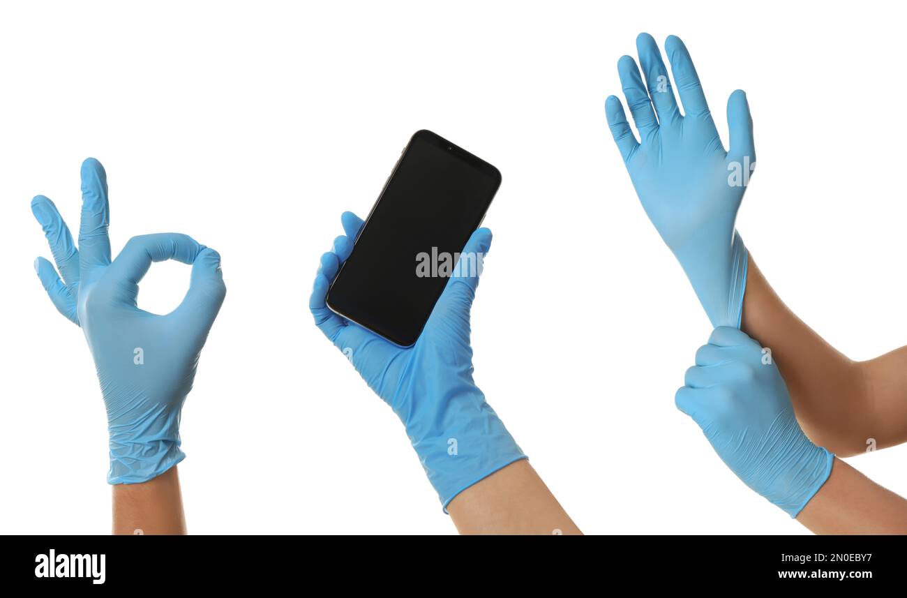 Protect your hands - wear rubber gloves. Photos in collage on white ...