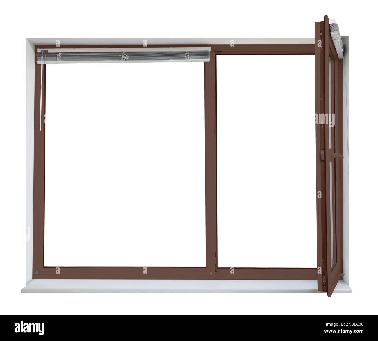 Modern plastic window with brown frame on white background Stock Photo ...