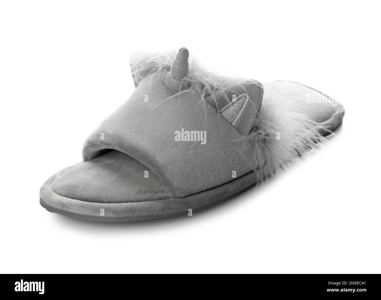 Single stylish soft slipper on white background Stock Photo - Alamy