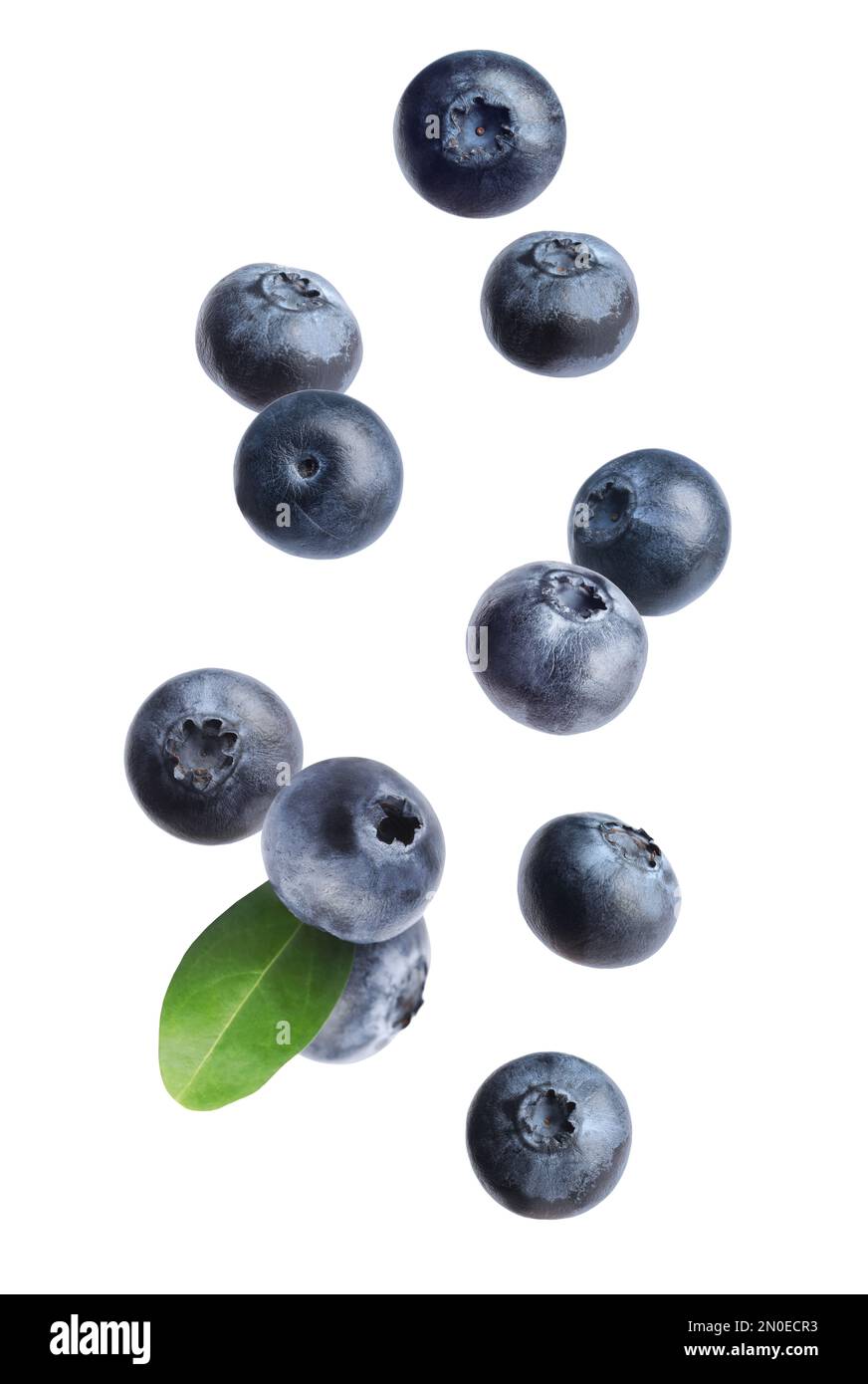 Fresh whole blueberries falling on white background Stock Photo - Alamy