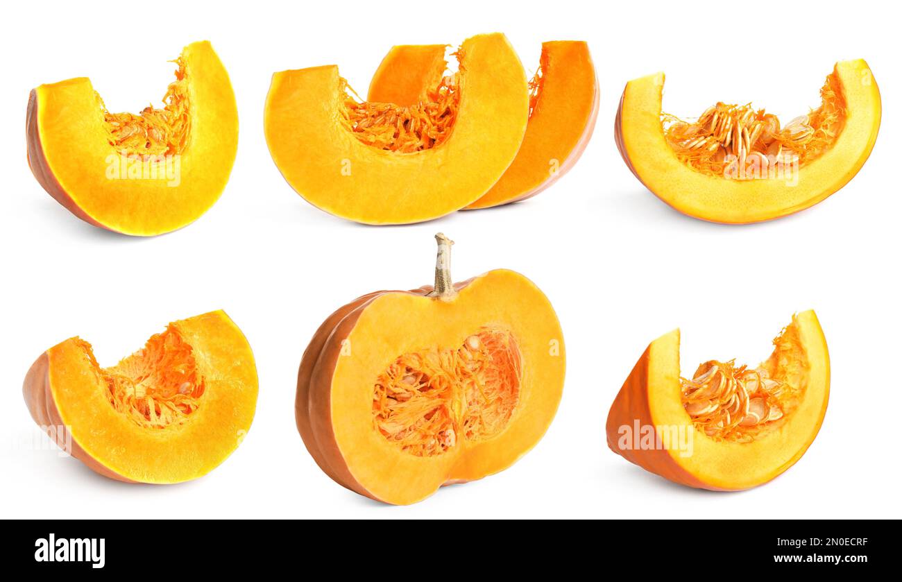 Set of pumpkin pieces on white background Stock Photo - Alamy