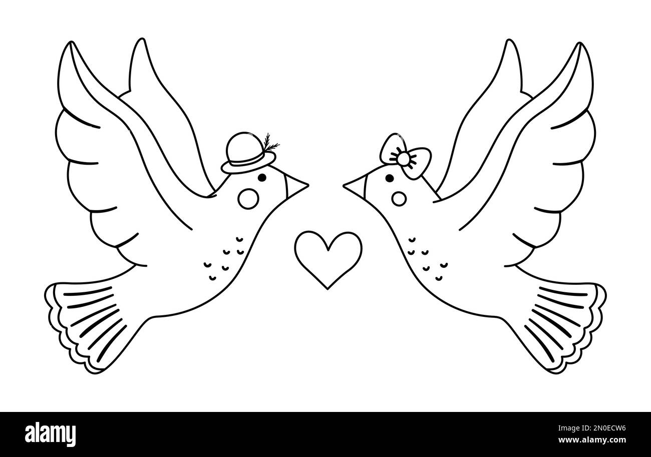 Vector cute black and white doves pair. Loving couple illustration ...