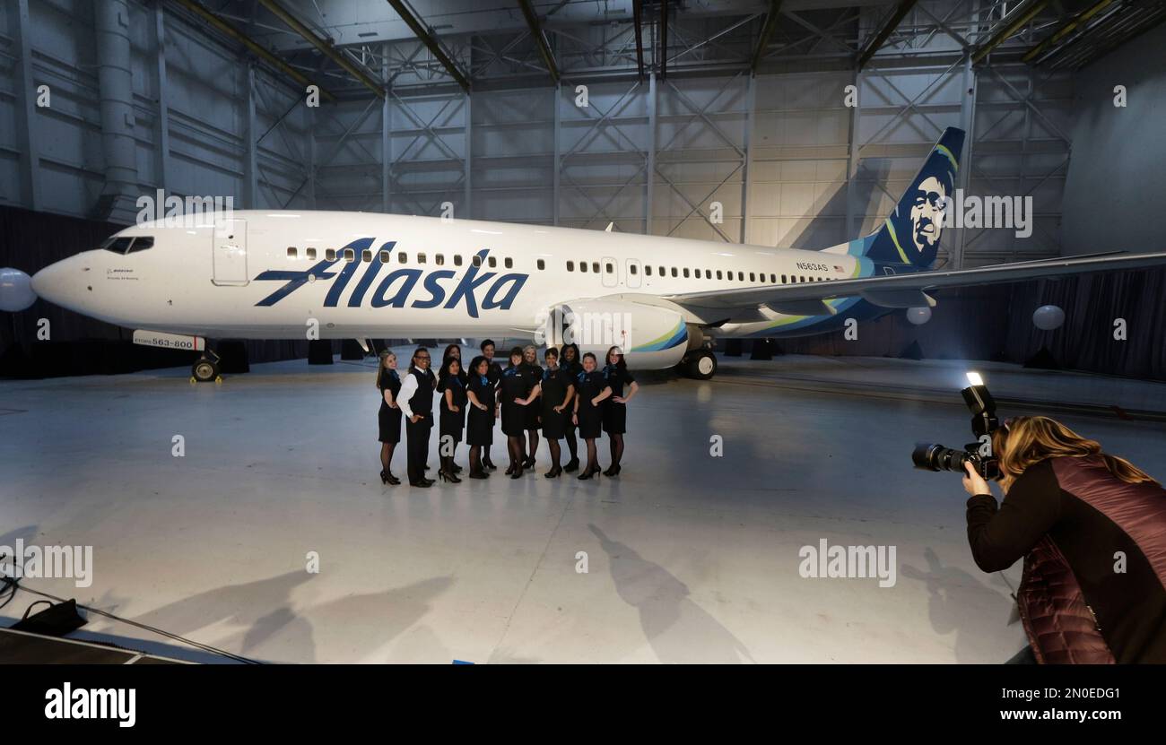 A group of flight attendants who make up the Alaska Airlines Drill Team ...