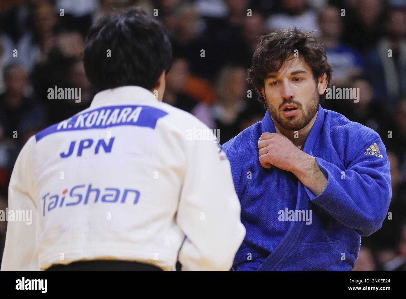 Etienne Briand (CAN) competed against Kenya Kohara (JPN) during the ...