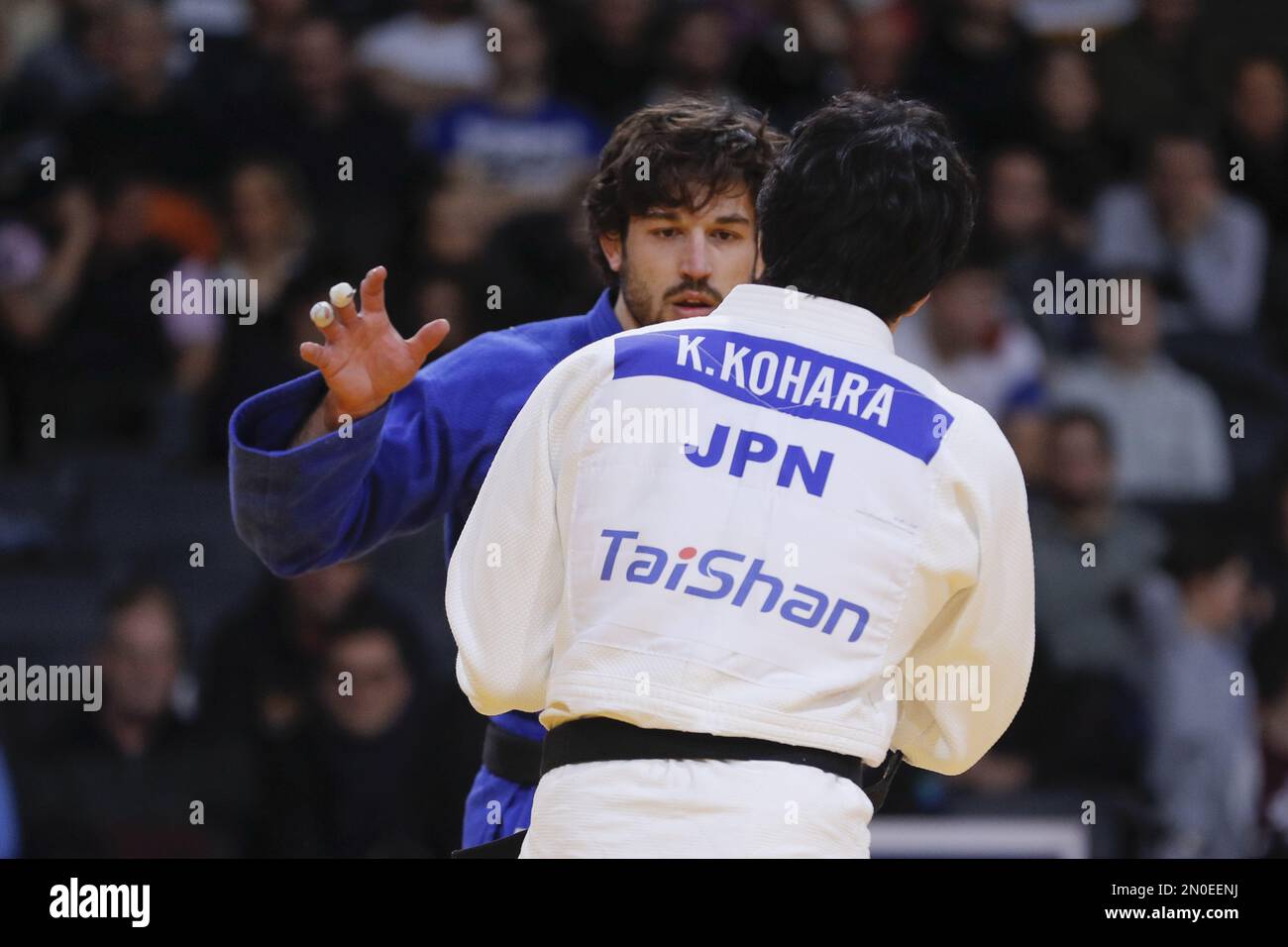 Etienne Briand (CAN) competed against Kenya Kohara (JPN) during the ...