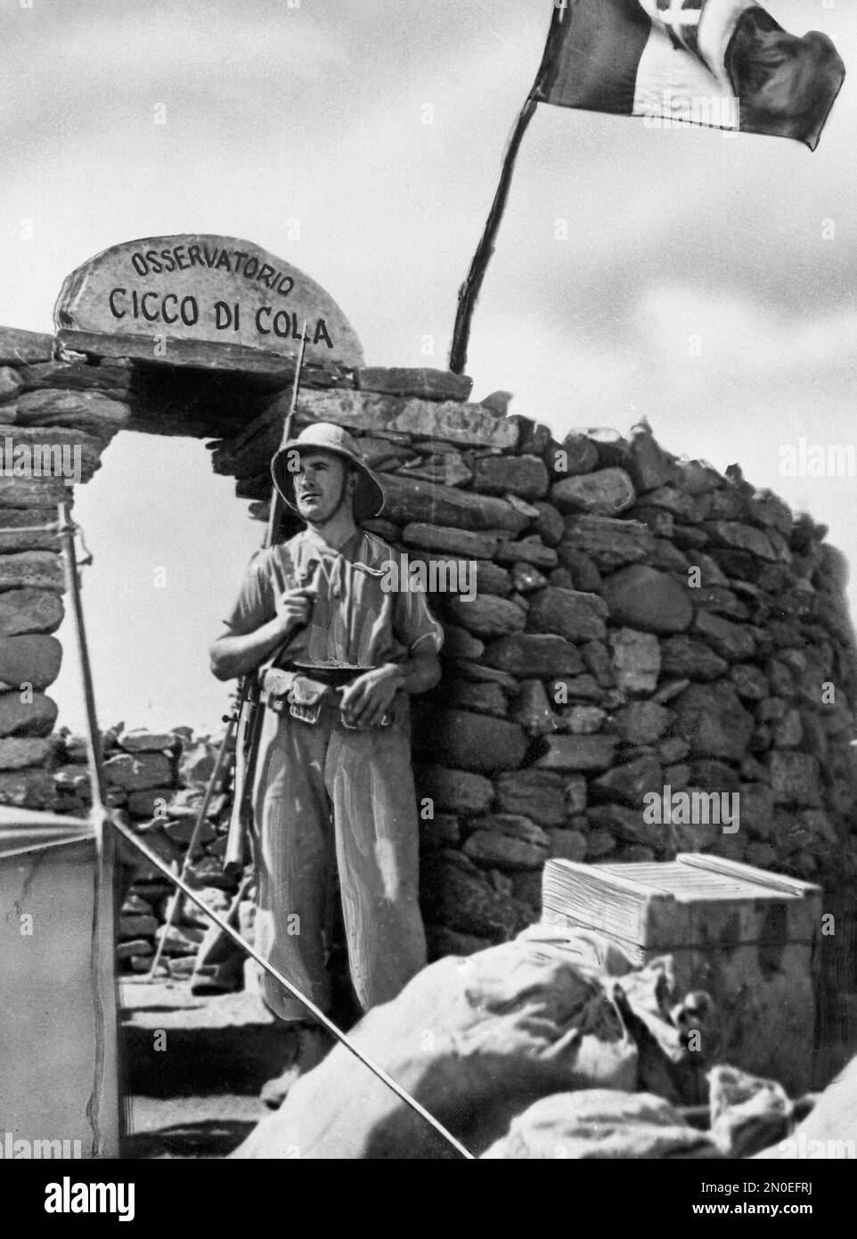 An Italian sentry keeping guard at a fort in Mek'ele, on Jan. 3, 1936, built by the invaders ...