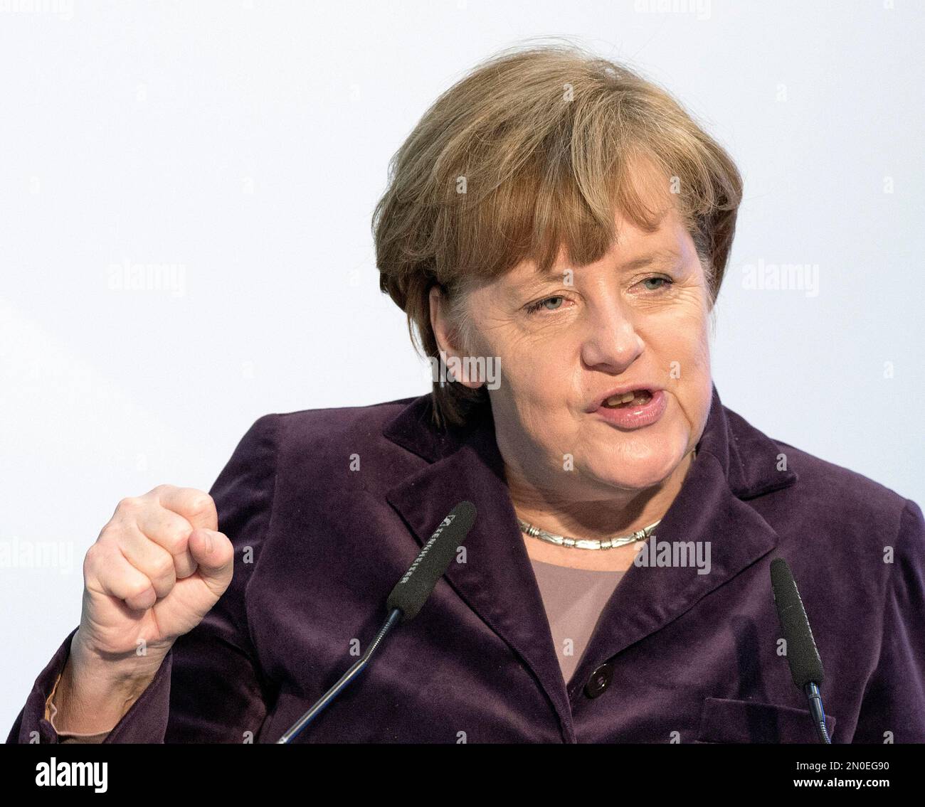 German chancellor Angela Merkel gestures during her speech at the ...