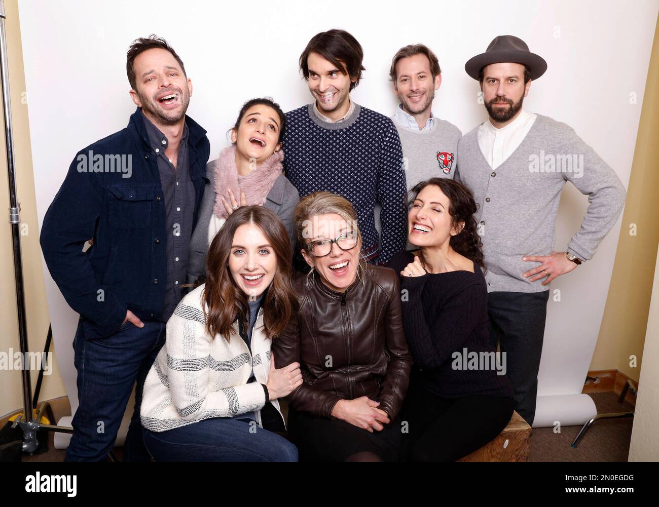 Director Alex Ross Perry, top center, poses with actors, from left ...