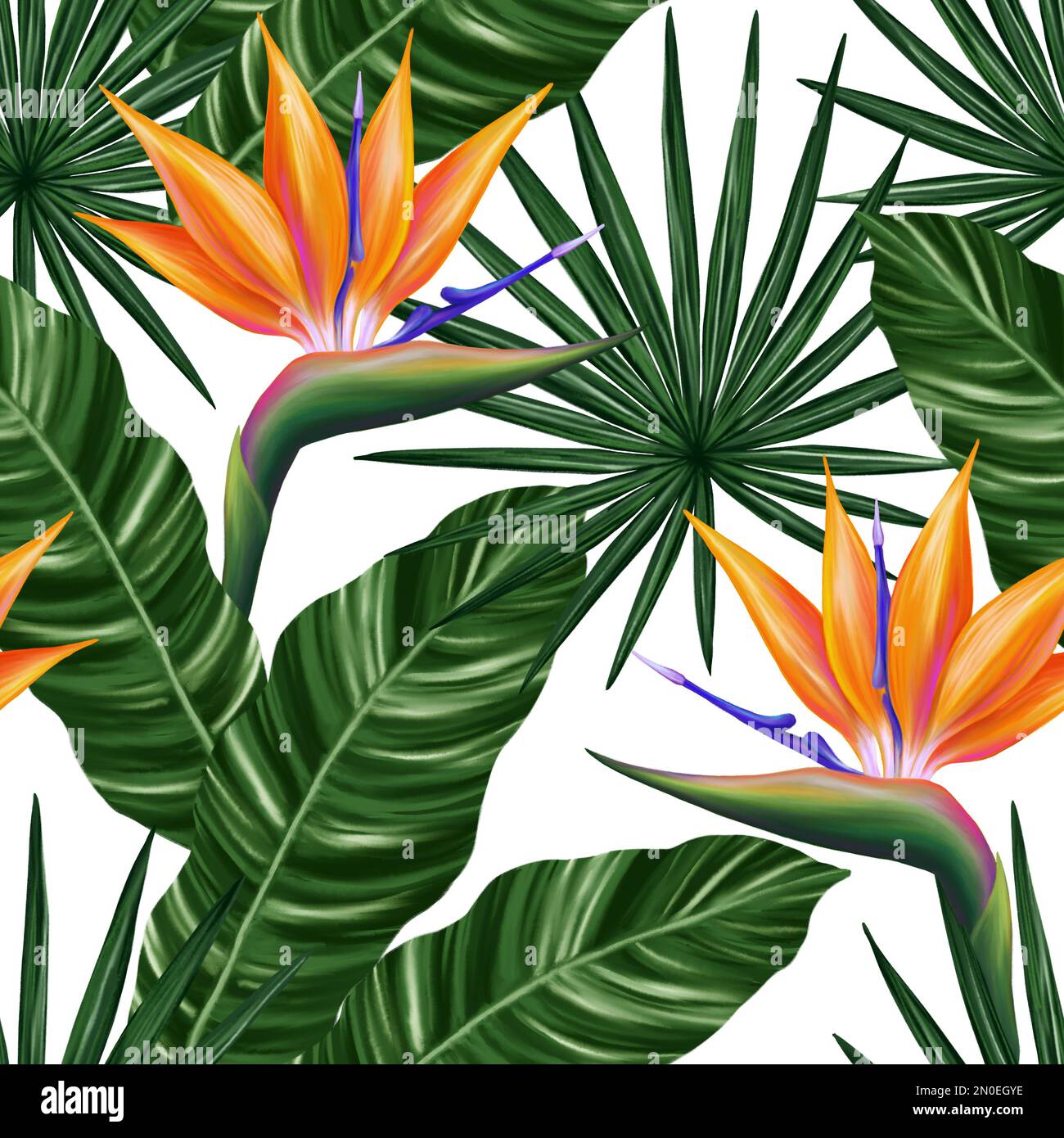 Tropical seamless pattern. Colorful vivid print with beautiful palm ...