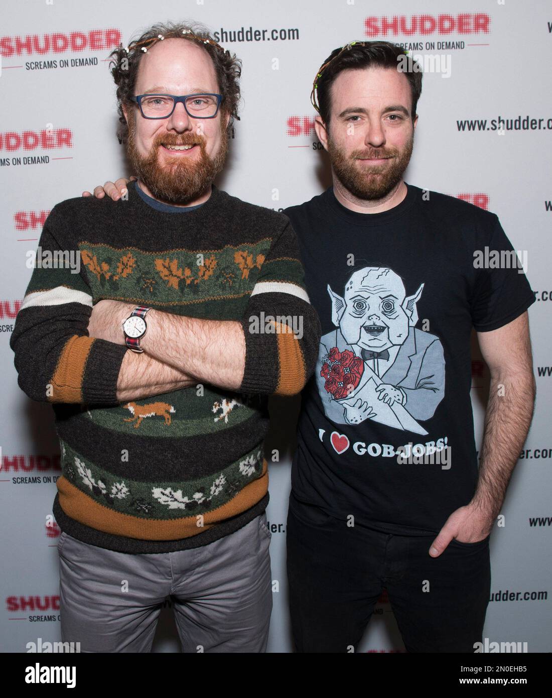 Colin Geddes, left, and David Lawson pose at the Shudder/Midnight party ...