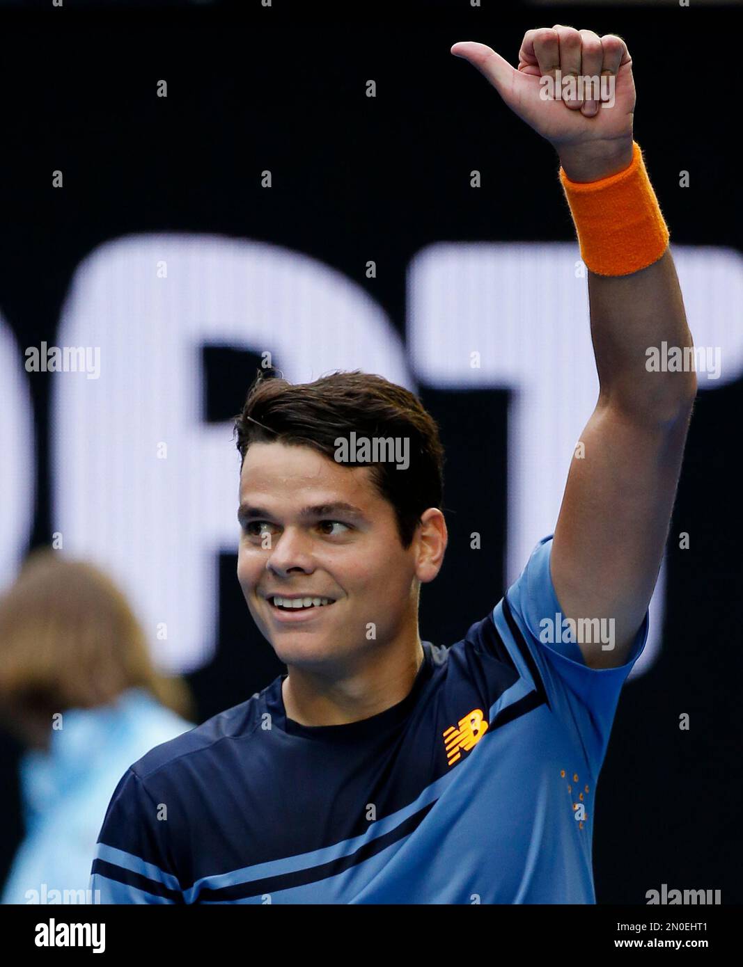 Milos Raonic of Canada celebrates after defeating Stan Wawrinka of ...