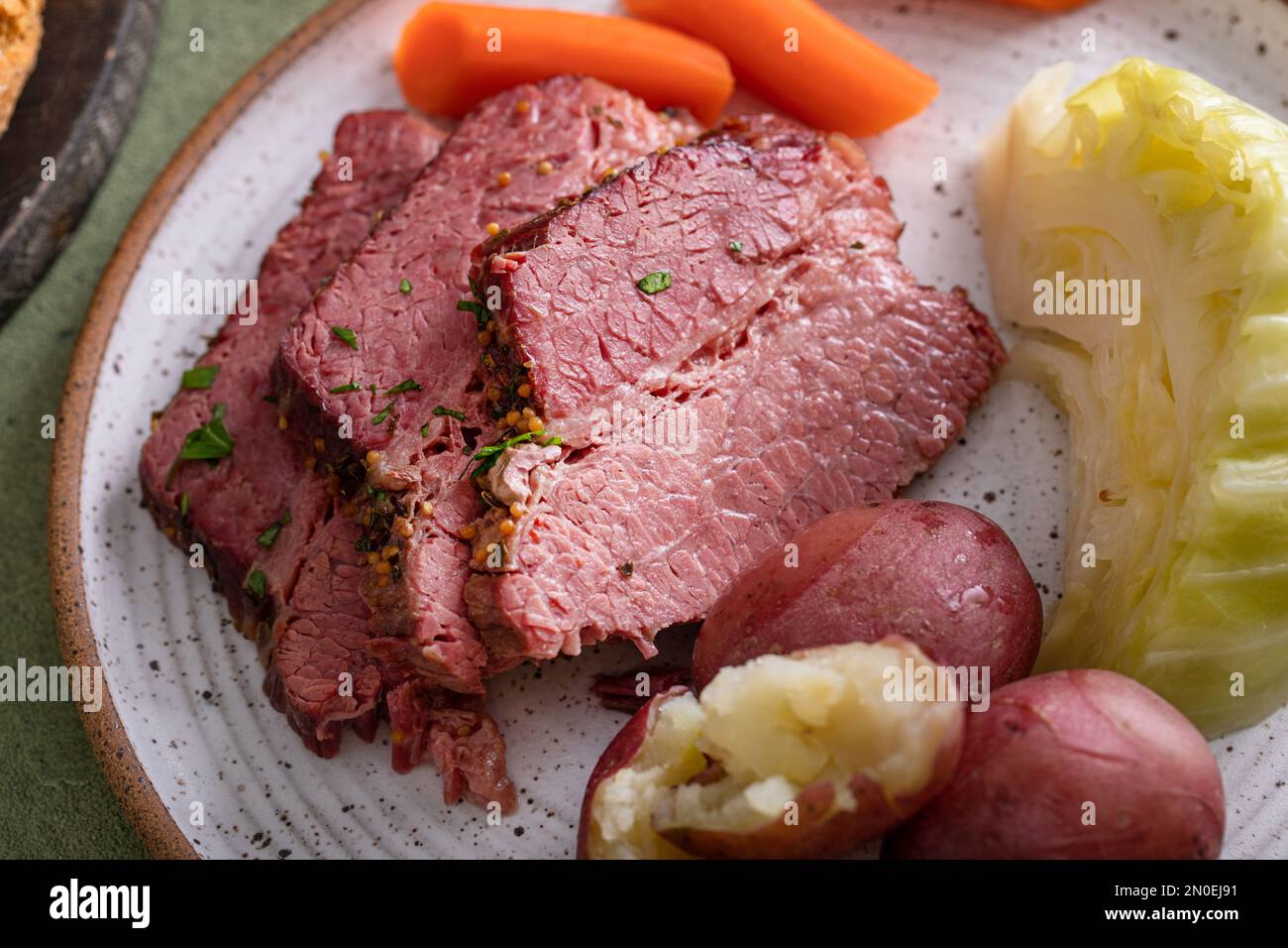 Corned beef with cabbage and potatoes dinner with soda bread, irish ...