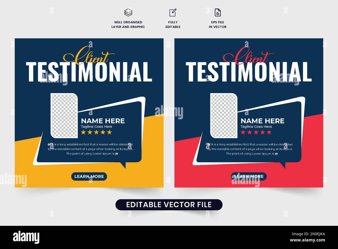 Modern client testimonial layout vector with yellow and red colors on ...