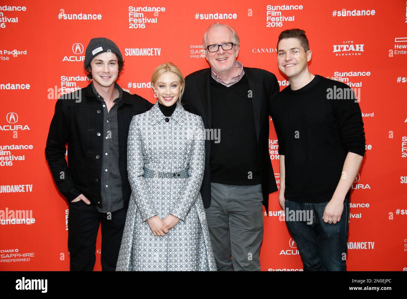 Actor Logan Lerman, from left, actress Sarah Gadon, actor Tracy Letts ...