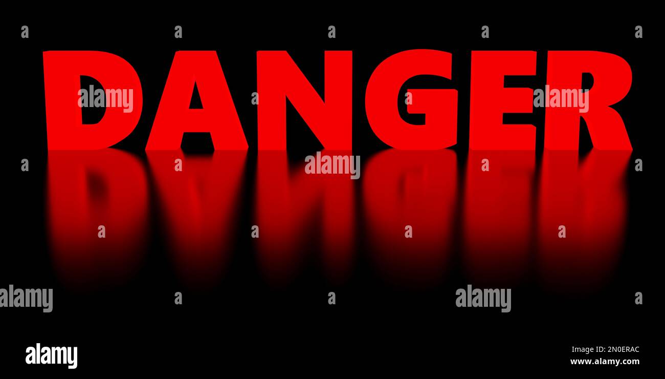 Red glowing inscription danger on black background, warning, danger ...