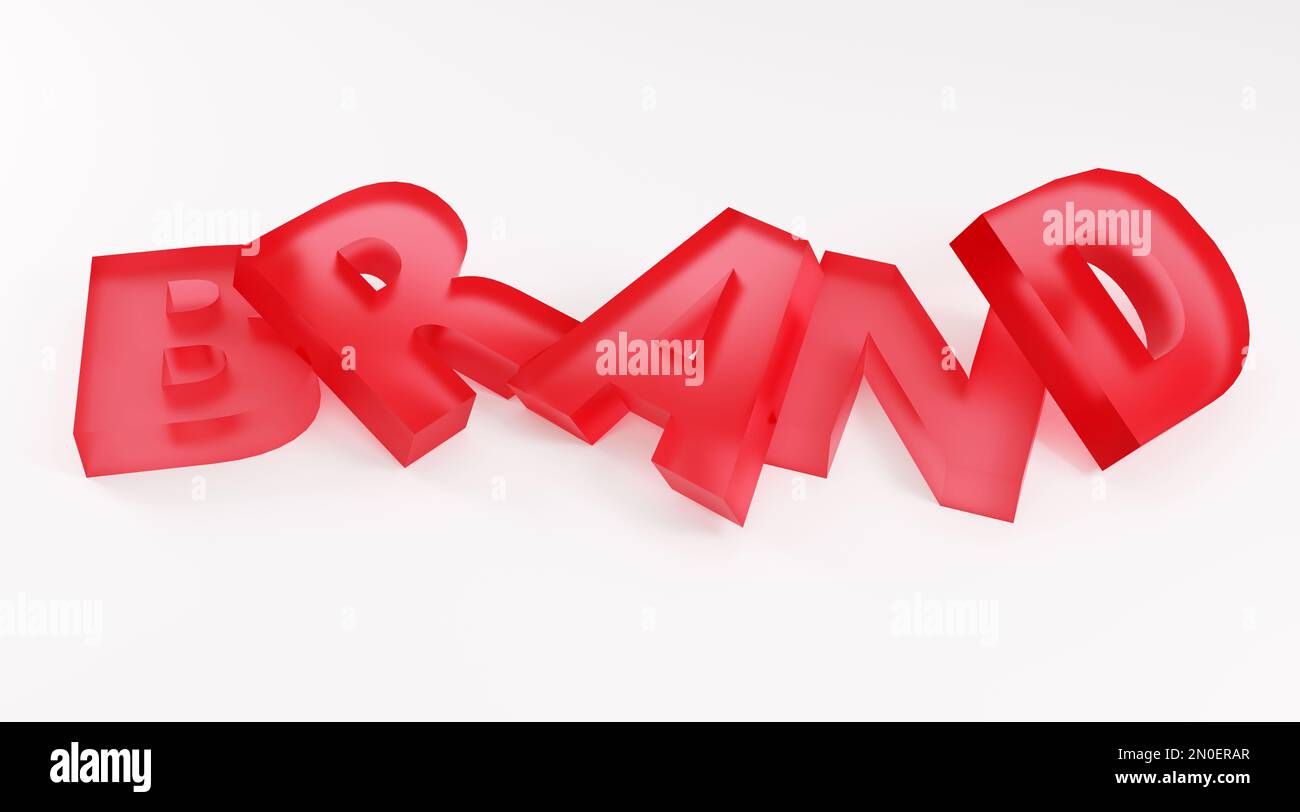 Luxury glowing inscription brand on grey podium, soft light, front view ...