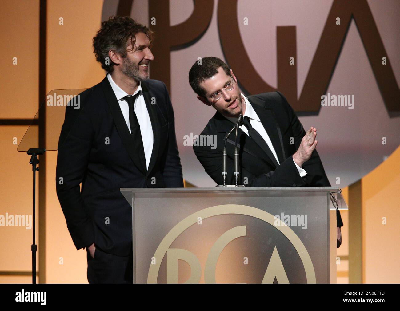 David Benioff, left, D.B. Weiss accept the Norman Felton award for ...