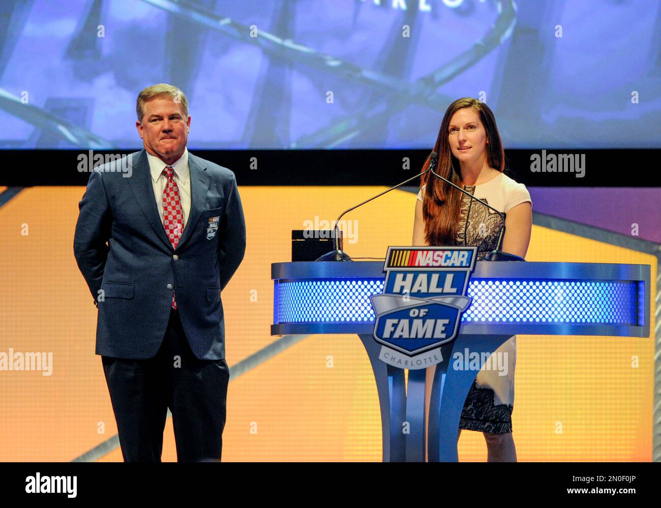 Kristi Garrett, right, introduces her father, inductee Terry Labonte ...