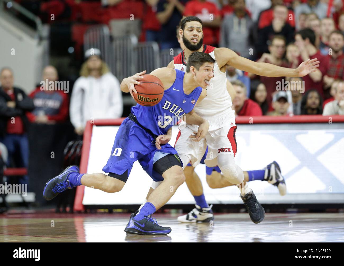 Duke's Grayson Allen (3) is guarded by North Carolina State's Cody ...