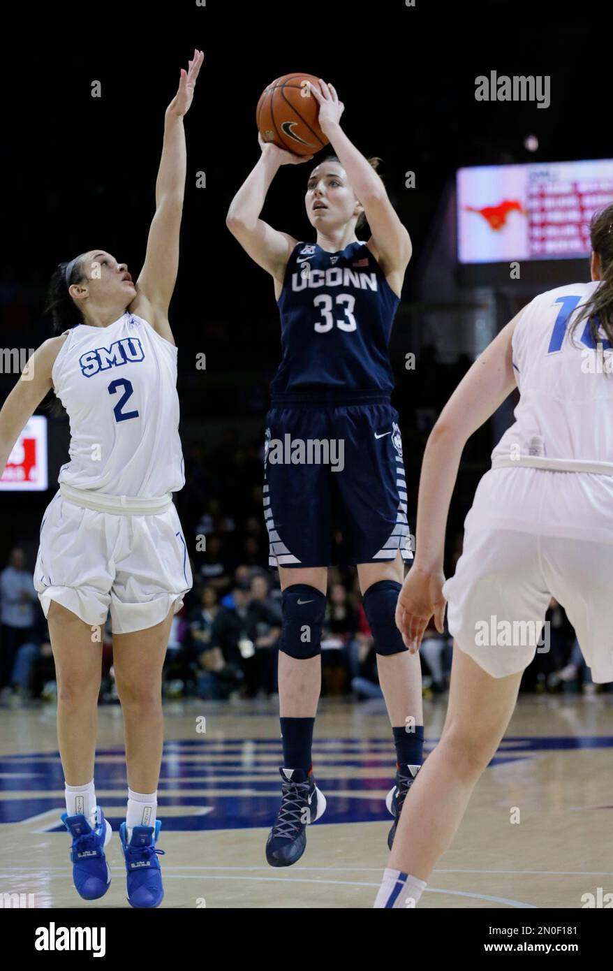 Connecticut forward Katie Lou Samuelson (33) shoots against SMU guard ...
