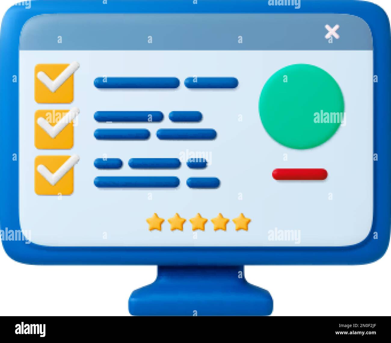 Personal page with review 3d icon. Test or survey, feedback five stars ...