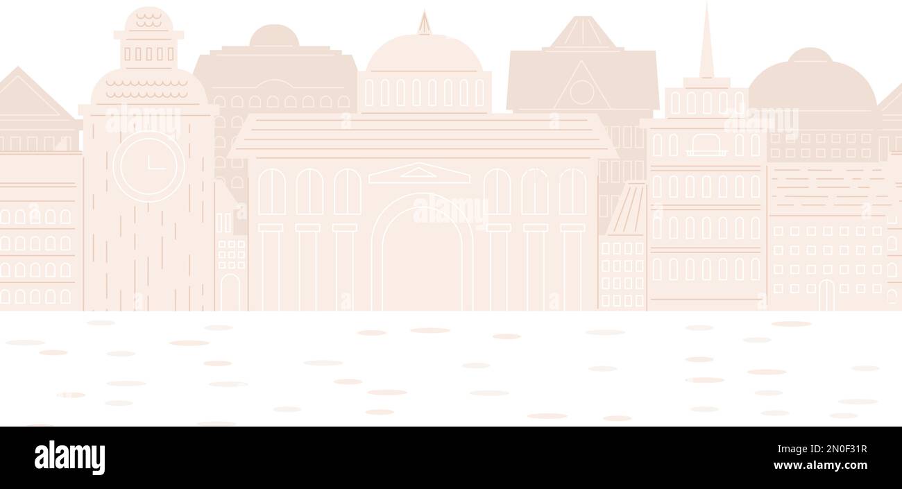 European pedestrian street with various architecture sights and ...