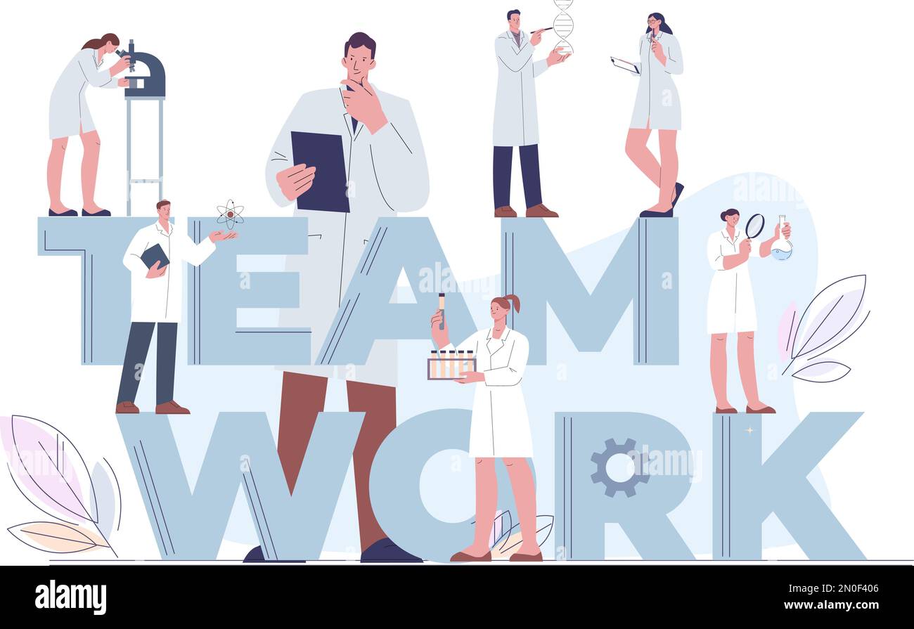 Scientists teamwork concept. Genetics, pharmacist, chemistry and ...