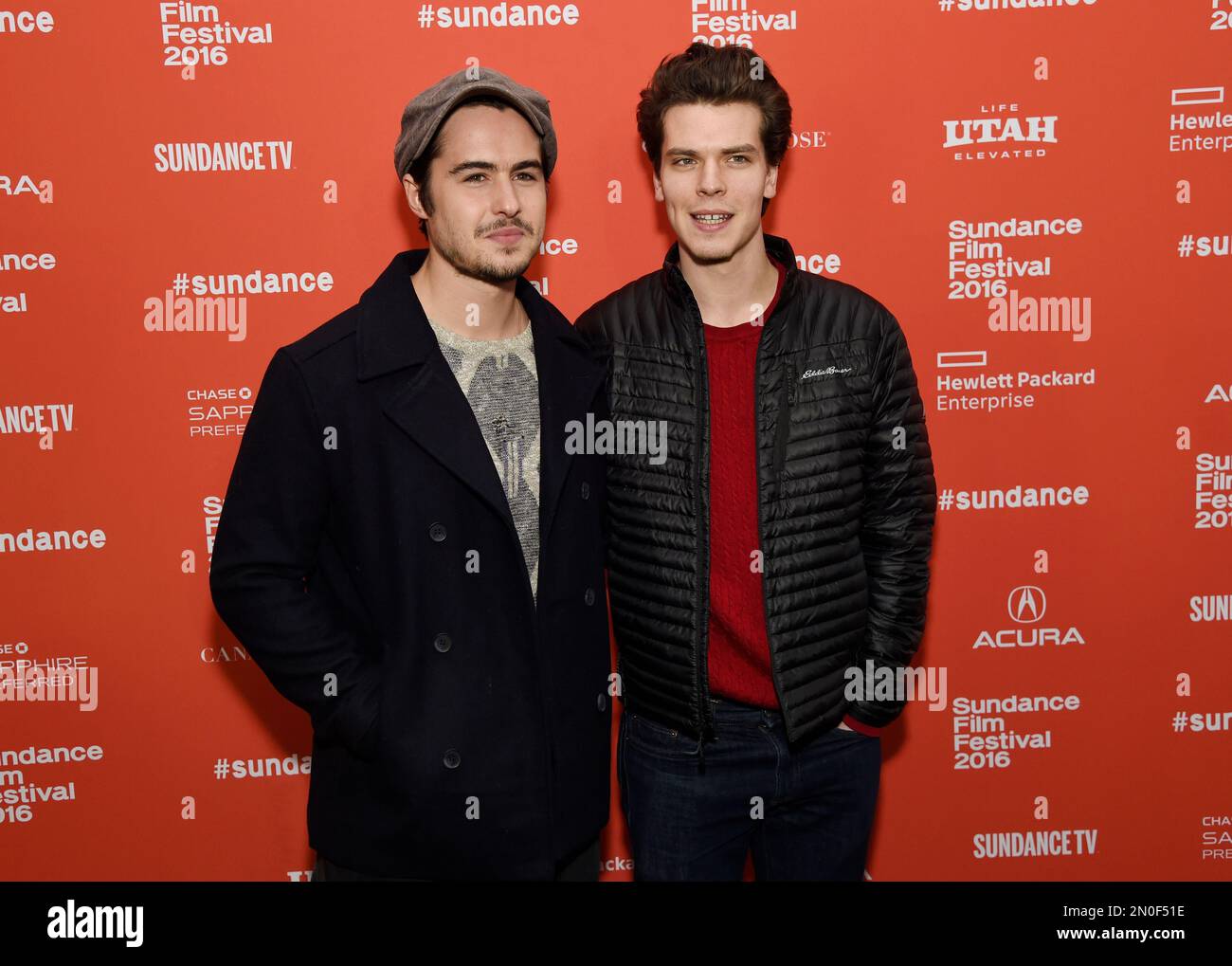 Ben Schnetzer, left, and Gus Halper, cast members in "Goat," pose ...