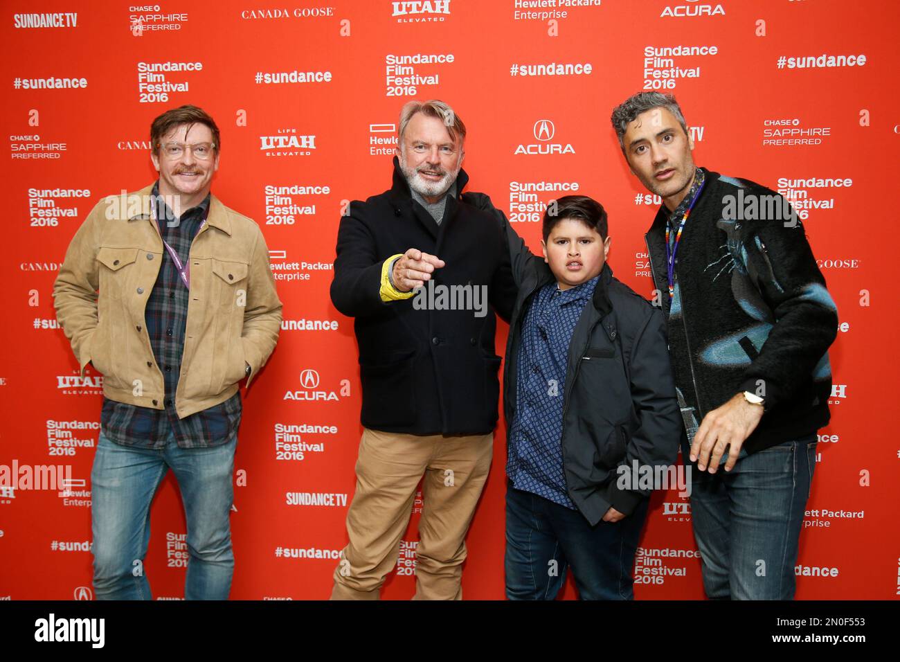 From left to right, actor Rhys Darby, Sam Neill, Julian Dennison and ...