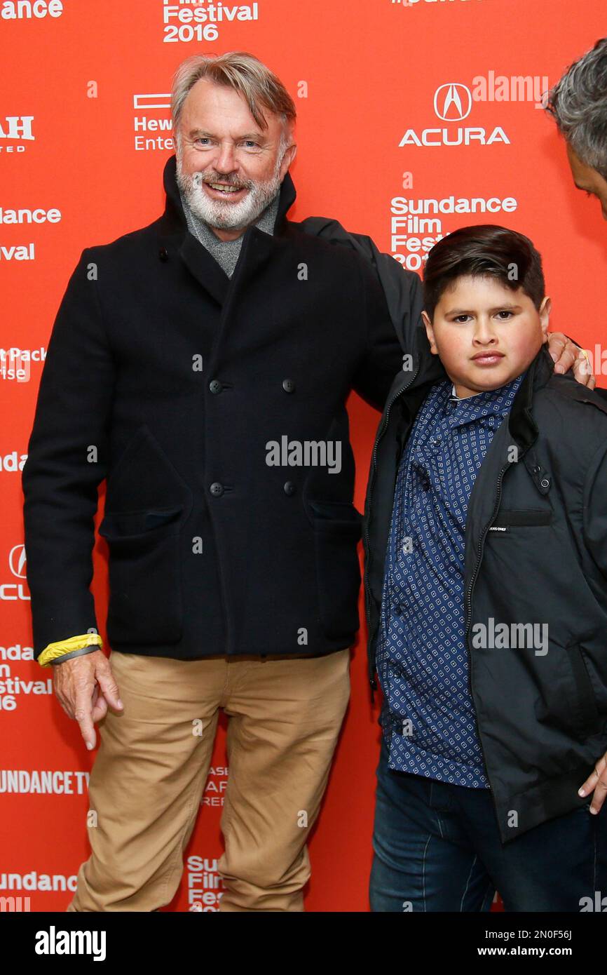 Actors Sam Neill, left, and Julian Dennison, right, pose at the ...