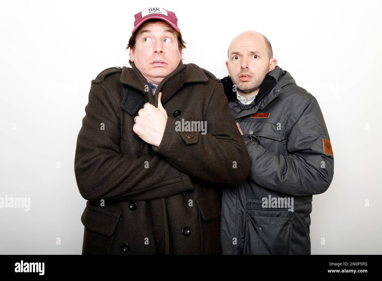 Actors Rob Huebel, left, and Paul Scheer pose for a portrait to promote ...