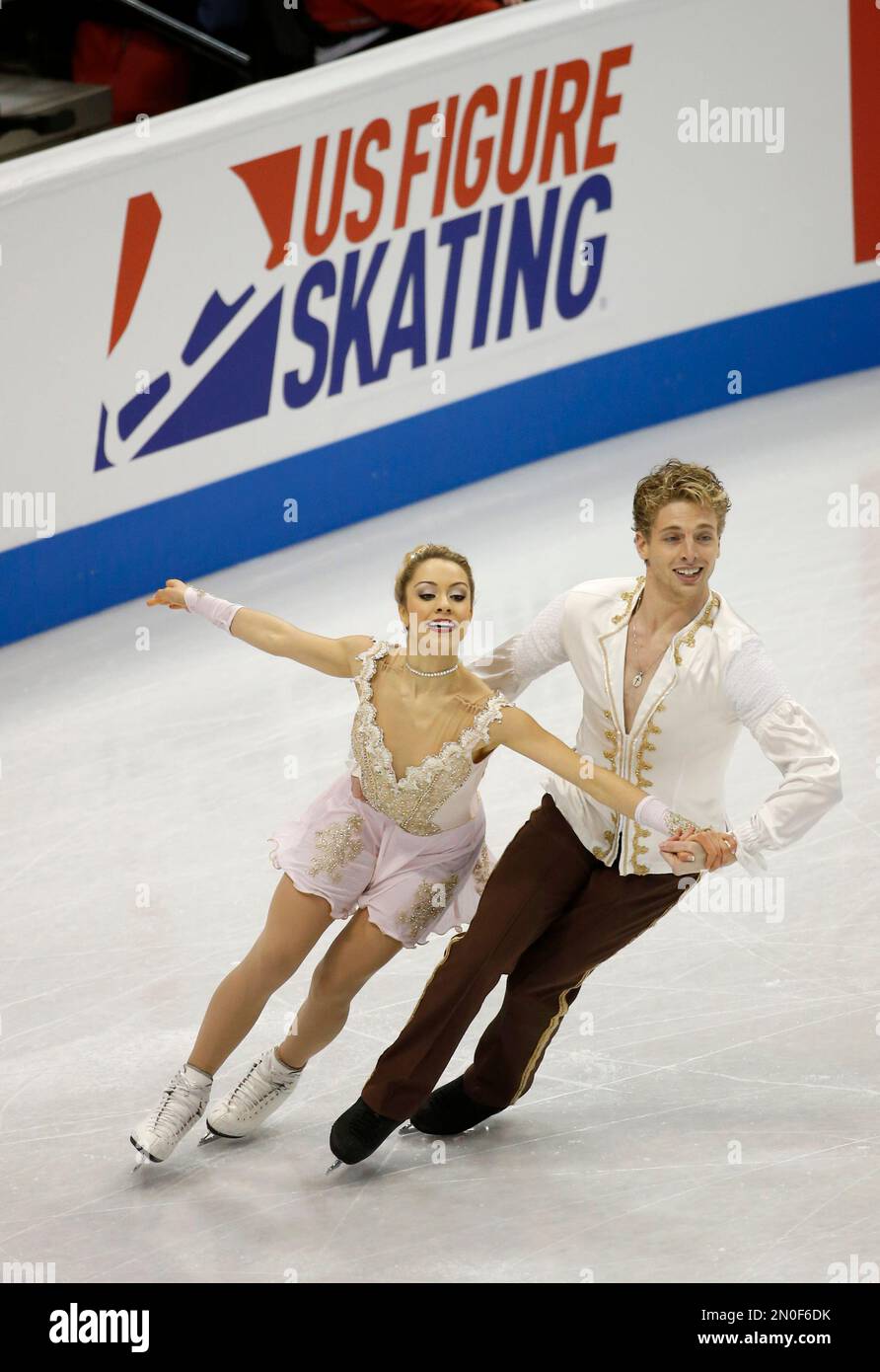 Pairs skaters Danielle Thomas and Daniel Eaton perform in the short ...