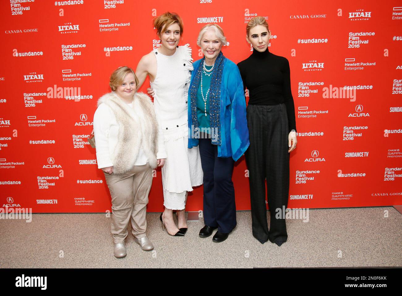 Actresses, from left to right, Bridget Brown, Greta Gerwig, Ellen ...