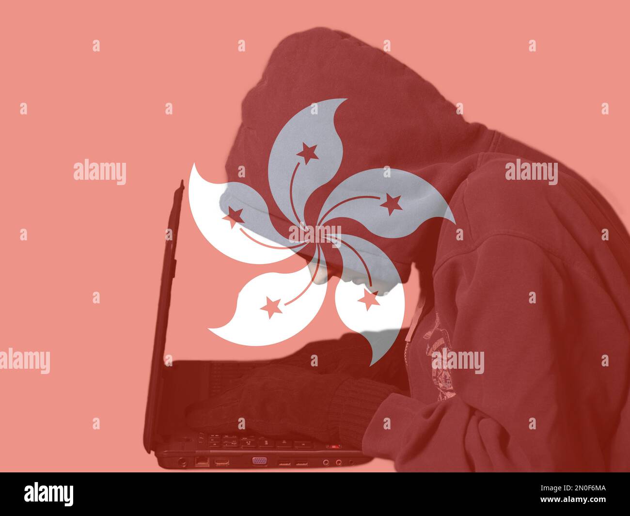 Hong Kong flag and Anonymous hooded hacker Stock Photo - Alamy