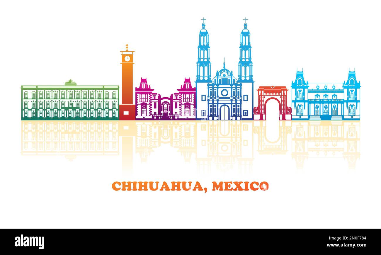 Colourfull Skyline panorama of city of Chihuahua, Mexico - vector ...