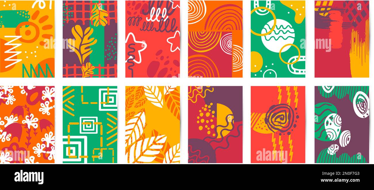 Modern doodle shapes cover template. Acrylic marker nature artworks ...