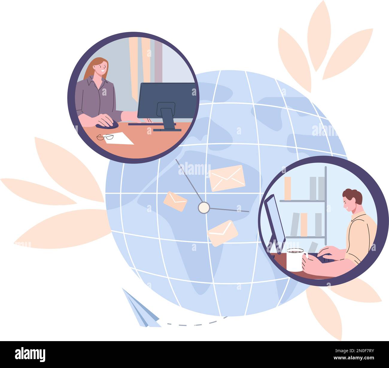 Send e-mail concept. Remote distance work, freelancers collaboration ...