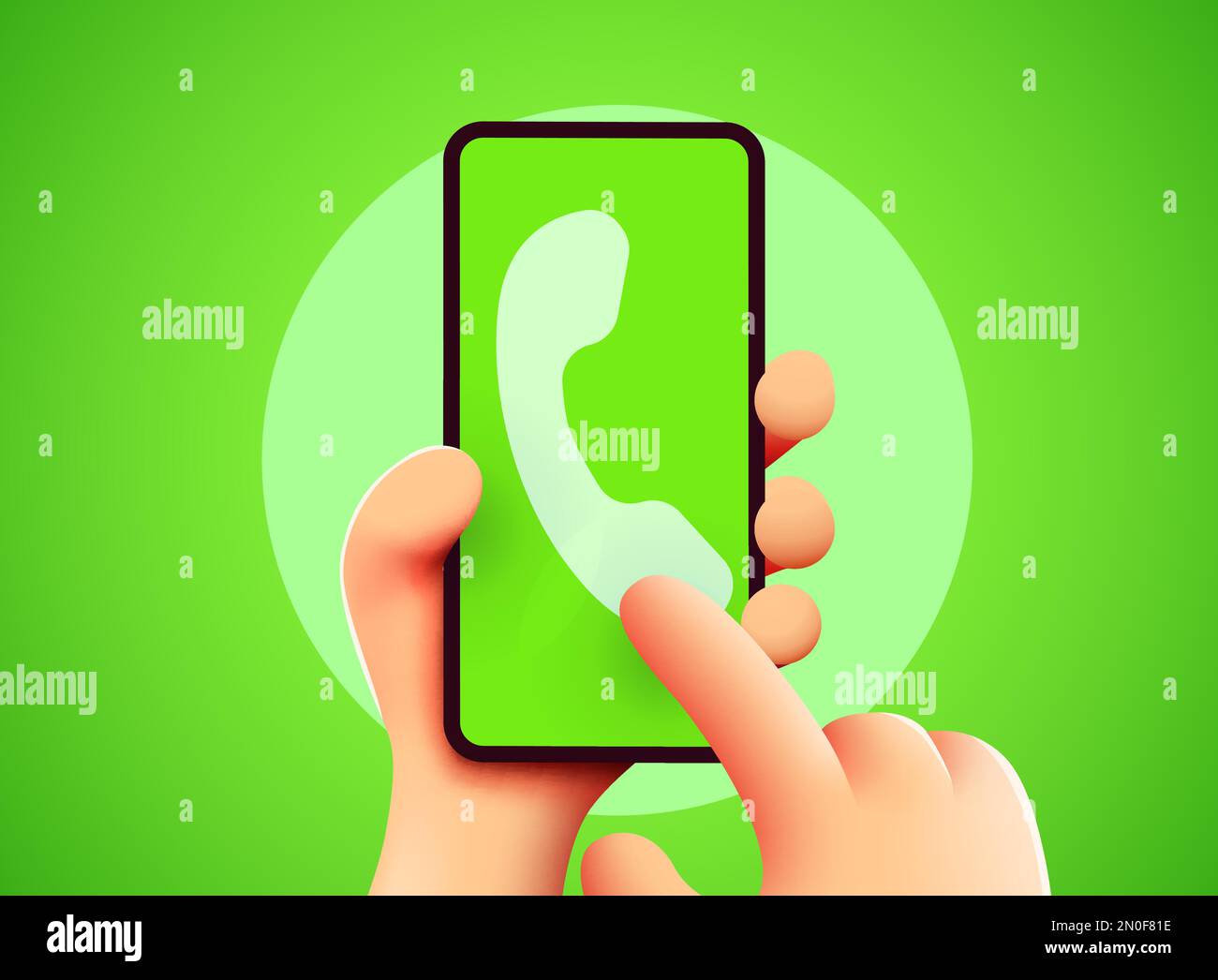 Cute hand holding phone. Phone call. Touching screen with finger ...