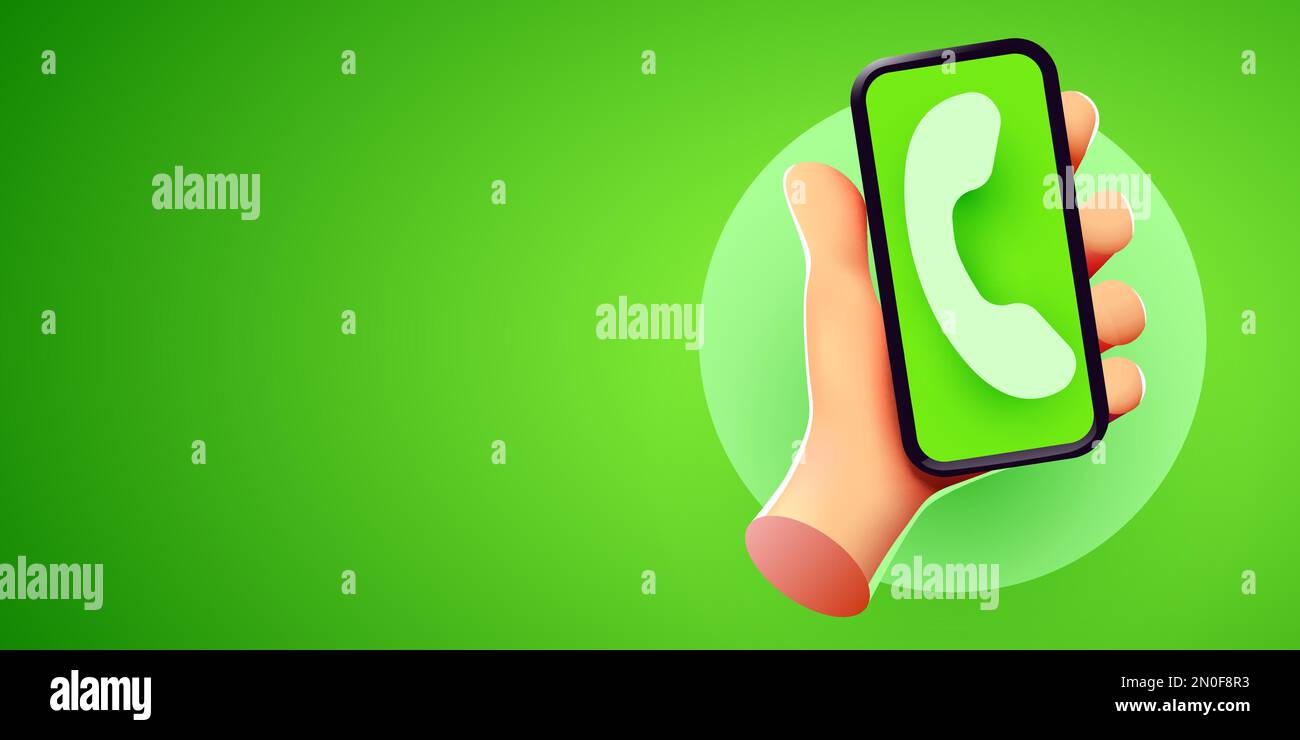 Cute hand holding phone. Phone call. Touching screen with finger ...