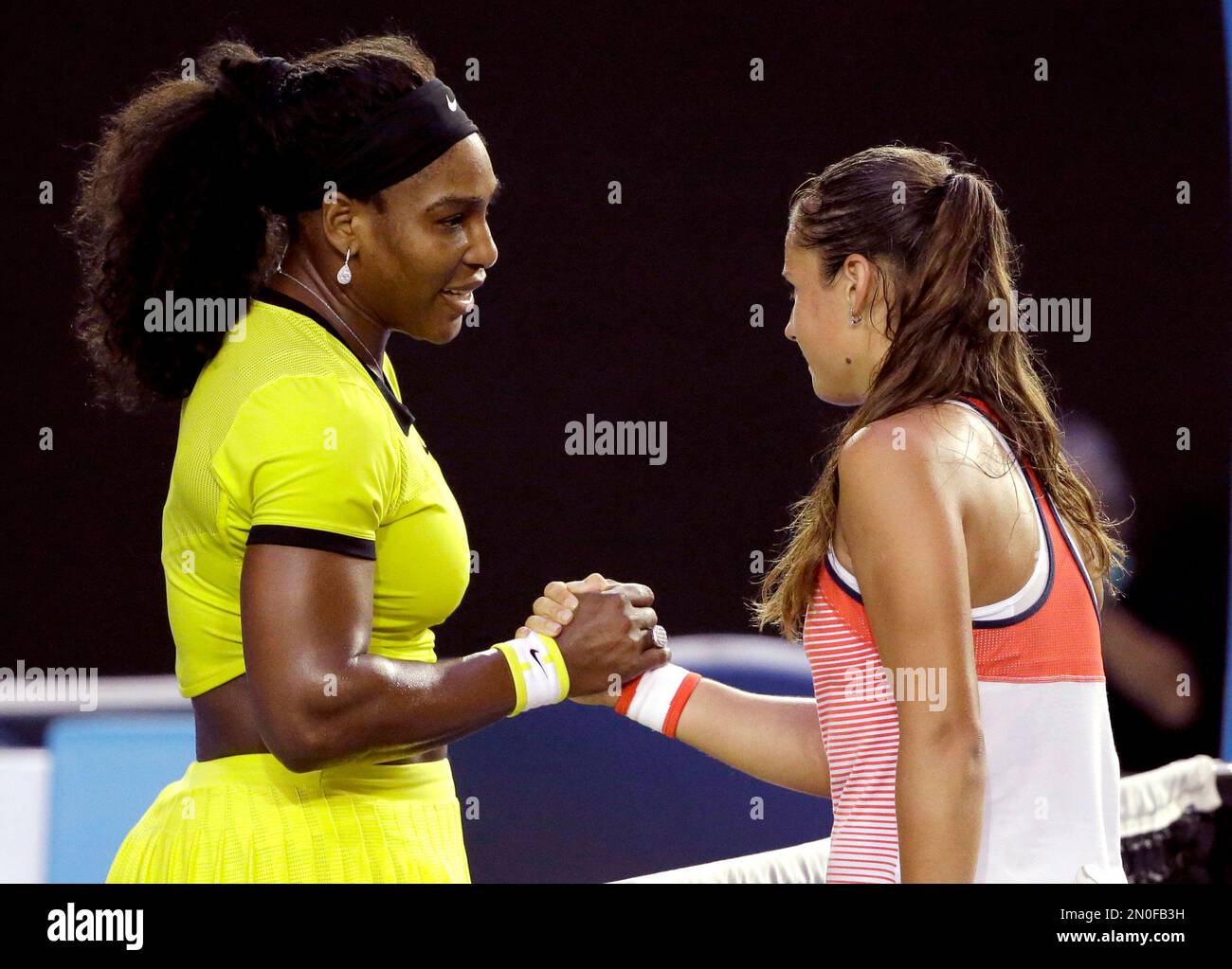 Serena Williams, left, of the United States is congratulated by Daria ...