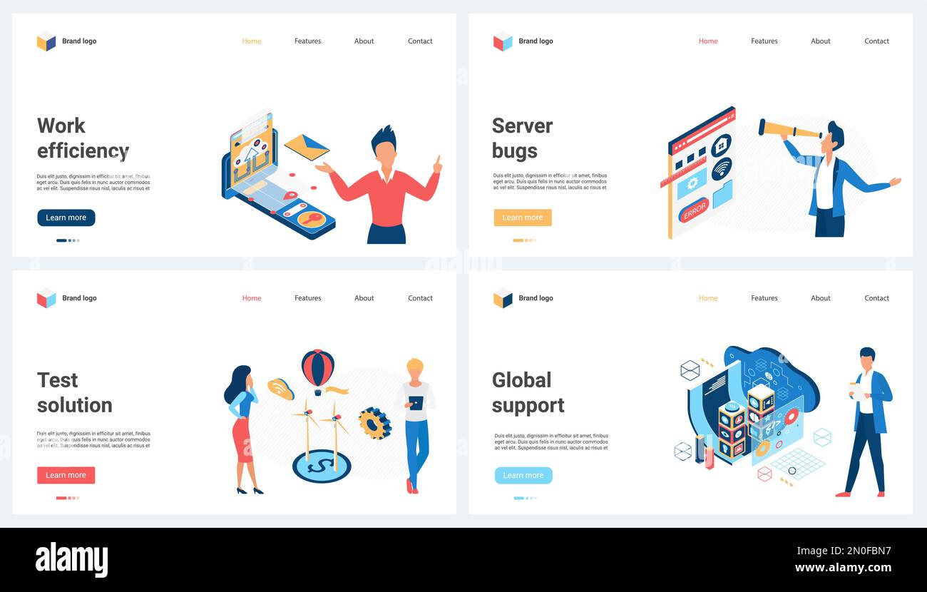 Efficiency of global support, server bugs test set vector illustration ... Efficiency of global support, server bugs test set vector illustration ...