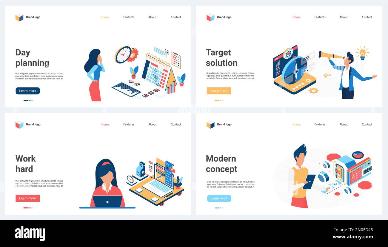 Day and target planning, modern solutions set vector illustration ...